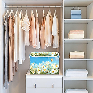 DIGTIA Storage Bins with Lids Daisies Flowers Butterfly Foldable Storage Boxes with Handles Spring Summer Landscape Large Storage Basket Collapsible Organizer Containers for Closet Home Bedroom Offi