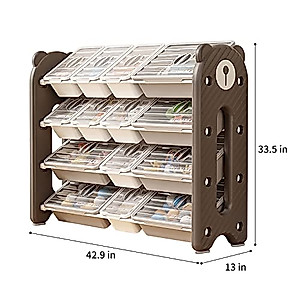 UNICOO Kids Baby Bear Toy Organizer Rack, 14 Bins with Dustproof Storage Cover for Baby Essentials, Kids Toys & Supplies 4 Tier Large Size (Bear Organzier -Brown)