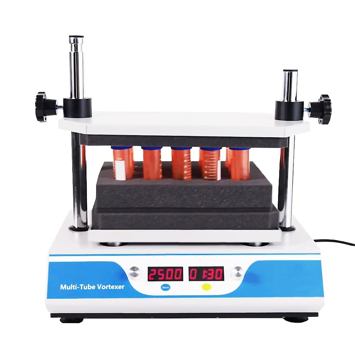 HFBTE Multi-Tube Vortex Mixer Lab Vortexer Mixer Laboratory Ink Glue Blood Vortexer Shaker Instrument with DC Brushless Motor Speed Range 100 to 2500 RPM Foam Rack 50xφ9mm Test Tube φ9-φ13mm 2ml-5ml