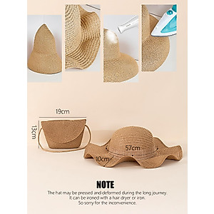 Verdusa Women's Bow Wide Brim Straw Sun Hat and Crossbody Straw Bag Set Khaki One-Size