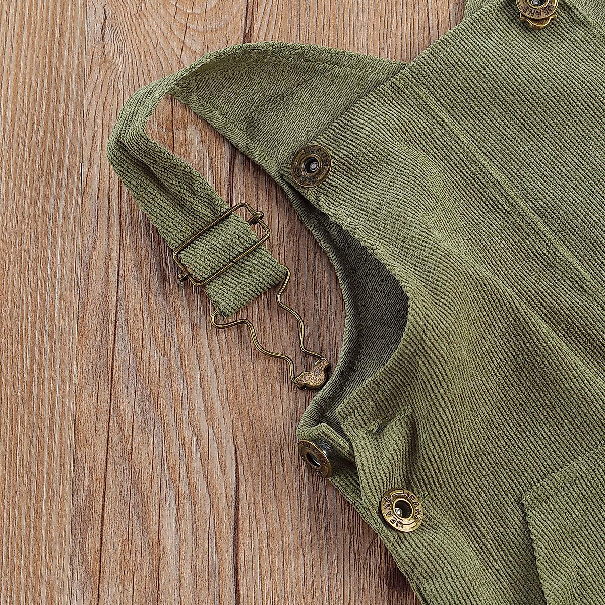 Bonangber Toddler Kids Baby Boy Girl Corduroy Bib Overalls Suspender Pants Solid Straps Trousers Halter Jumpsuit with Pocket Outfit (A-Green,12-18 Months)