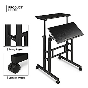 MoNiBloom Mobile Desk Workstation Height Adjustable Rolling Laptop Stand Table with Wheels for Home Office Laptop Cart, Computer Desk, Black