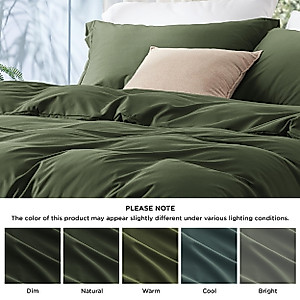 Bedsure Olive Green Duvet Cover King Size - Polyester & Rayon Derived from Bamboo Cooling King Duvet Cover Set, 3 Pieces, 1 Zipper Closure Duvet Cover (104"x90") & 2 Pillow Shams, No Comforter