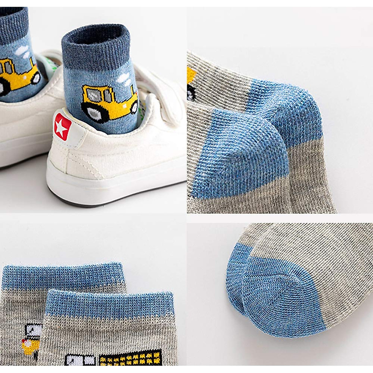 CHUNG Little Big Boys Cotton Quarter Socks Casual Dino Pattern 2025 Autumn Winter School Daily (5-8 Years, 6Car)