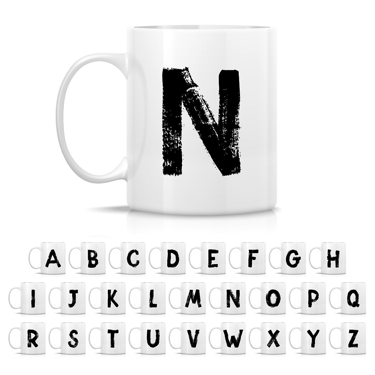 Retreez Initial A-Z Hand Drawn Grunge Alphabet Monogrammed Monogram Mug 11 Oz Ceramic Tea Coffee Mugs - Appreciation Thank You Holiday Birthday Gifts for her friend coworker sister bestie - N Initial