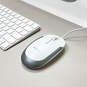 Macally Silent Wired Mouse - Slim & Compact USB Mouse for Apple Mac or Windows PC Laptop/Desktop - Designed with Optical Sensor & DPI Switch - Simple & Comfortable Wired Computer Mouse (White)