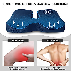Pressure Relief Seat Cushion for Long Sitting, Office Chair Cushion for Sciatica Pain, Car Seat Cushion for Truck Driver, Memory Foam Butt Pillow for Back, Coccyx & Tailbone Pain Relief Cushion/Pad