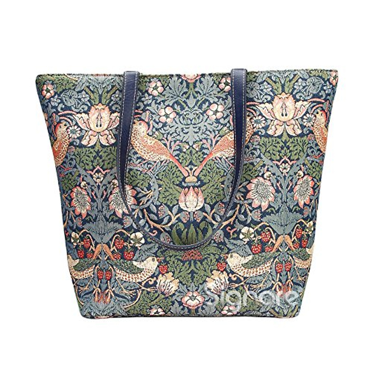 Signare Tapestry Shoulder Bag Tote Bag for Women with Blue Flower and Bird William Morris Strawberry Thief Design (SHOU-STBL)
