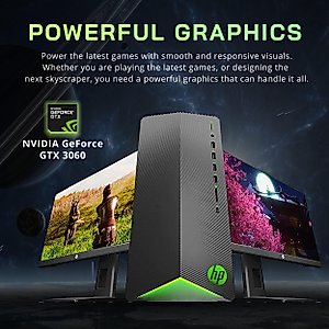 HP 2022 Pavilion Gaming Desktop Computer, Intel Core i5-10400F Processor (Beats i7-9750H), 16GB RAM, 512GB PCIe SSD, GeForce RTX 3060 Graphics, Keyboard & Mouse, Win 11, Black, 32GB SnowBell USB Card