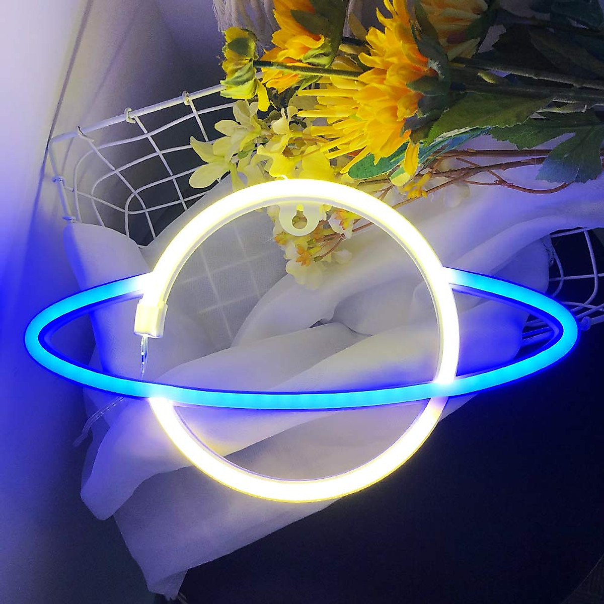 iceagle Neon Signs-Planet Neon Sign|Led Neon Light neon Wall Signs|Battery & USB Powered Light Up Wall Decor|Neon Sign for Bedroom Party Wedding Kids Girls Boy Room,Warmwhite&Blue