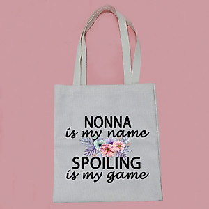 PWHAOO Grandma Nonna Gift Nonna Is My Name Spoiling Is My Game Tote Bag Canvas Best Nonna Ever Shopping Bag (spoiling Nonna Tote)