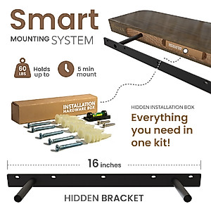 YANEVA Real Wood Floating Shelves for Wall 24 inch (Set of 2) - Natural Solid Wood Floating Shelves -Wooden Floating Shelves for Wall Mounted, Kitchen, Livingroom and Bathroom - 8 Inch Deep Shelf
