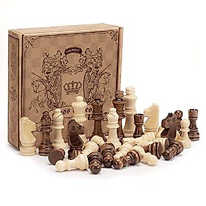 AMEROUS Wooden Chess Pieces Only, Staunton Style Wood Chessmen with 3.15" King - Storage Bag - Gift Packed Box, Tournament Chess Game Pawns for Replacement of Missing Pieces