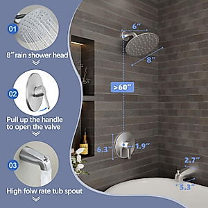HoliSpa Tub Shower Faucet, Chrome Tub Shower Faucet Set with 8-Inch Rainfall Shower Head and Tub Spout, Shower Tub Faucet Set Complete (Included Shower Valve), Tub Shower Trim Kit, Polished Chrome