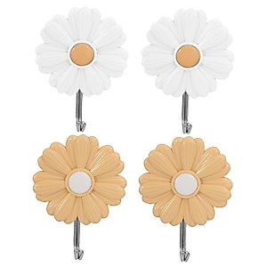 Parliky 4Pcs Decorative Daisy Adhesive Wall Hooks Strongly Adhesive Punch Hangers for Clothes Hats Towels Cute Wall Mounts for Home Decor