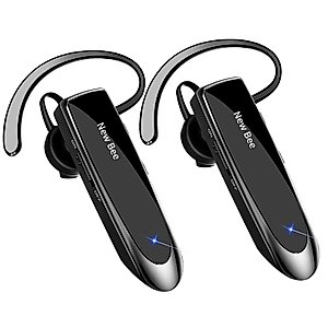 New bee [2 Pack] Bluetooth Earpiece Wireless Handsfree Headset V5.0 24 Hrs Driving Headset with Mic 60 Days Standby Time Headset Case for iPhone Android Samsung Laptop Truck Driver