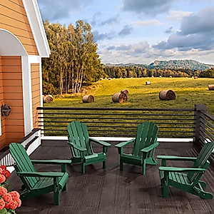 WO Home Furniture Set of 4 Pcs HDPE Adirondack Chairs Lounger Outdoor Folding Seat for Fire Pit, Beach, Balcony, Backyard, Lawn, Patio, Pool, Deck, Garden - Weather UV Resistant (Dark Green)