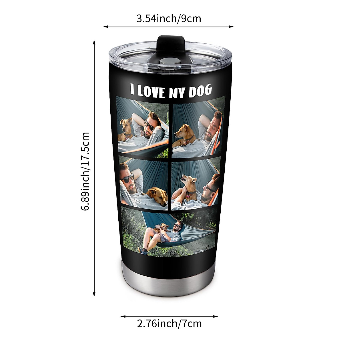 Personalized Dog Tumbler With Pictures, Custom 20oz Insulated Stainless Steel Travel Tumbler with Lids, Coffee Mug Cups for Dog Lovers, Customized Gift for Men, Women, Friends