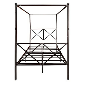 KARHIBLY Metal Framed Canopy Poster Platform Bed Frame with Headboard and Footboard, Sturdy Steel Platform Bed with X Shaped, No Box Spring Needed, Full Black