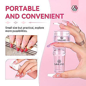 Saviland French Tip Nail Stamp - 4PCS Nail Art Stamper Kit Clear Silicone Nail Stamping Long & Short Jelly Stamper for Nails with Scrapers Nail Stamper Kit for French Manicure Home DIY Nail Art Salon