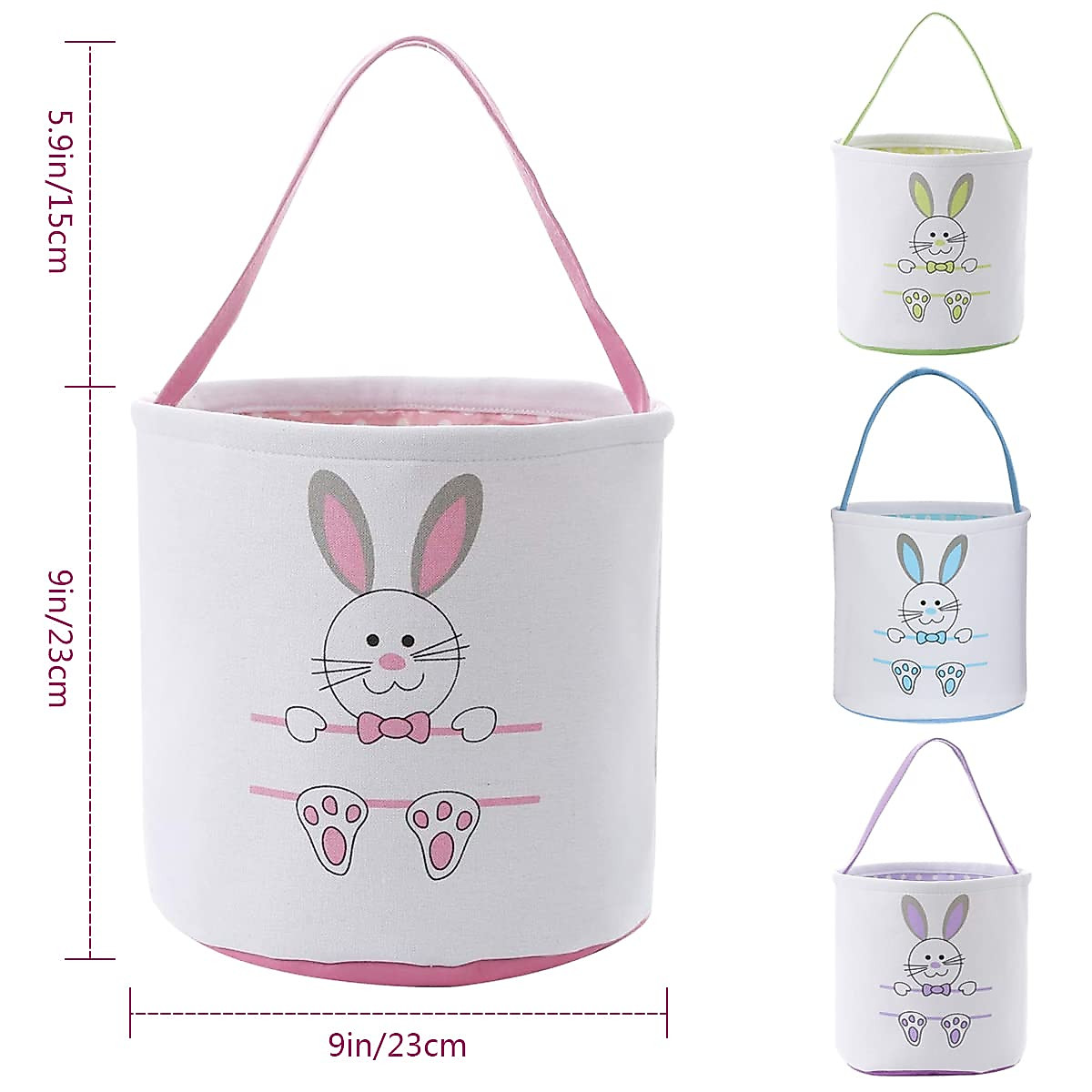 4 Pack Easter Bunny Basket Bags Gift Basket Easter Bag Bunny Ear Bag Tote Bag for Egg Hunting Candy and Gifts Carry Bucket (Easter Bunny Bag 01)