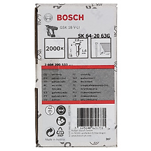 Bosch Professional 2000x Finish Nails SK64 20G (1.6/16 g 20°, 2.8x1.35x63 mm, Galvanised, Accessories for Nail Guns, Pneumatic Nailers)