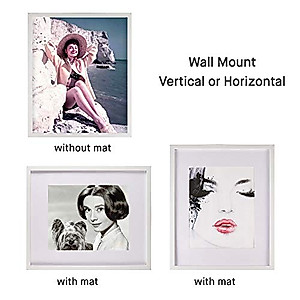 elabo 16x20 White Picture Frame (2 Pack) - High Definition Plexiglass Display Pictures 11x14 with Mat or 16x20 Without Mat - Vertical or Horizontal Wall Mounting