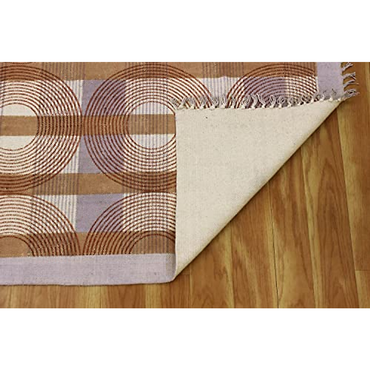 Casavani Hand Block Printed Rug Geometric Violet Tassel Rug Boho Area Rug Easy Care Washable Rugs for Doormat Entryway Living Room Bedroom Hallway Balcony 3x20 Feet Runner