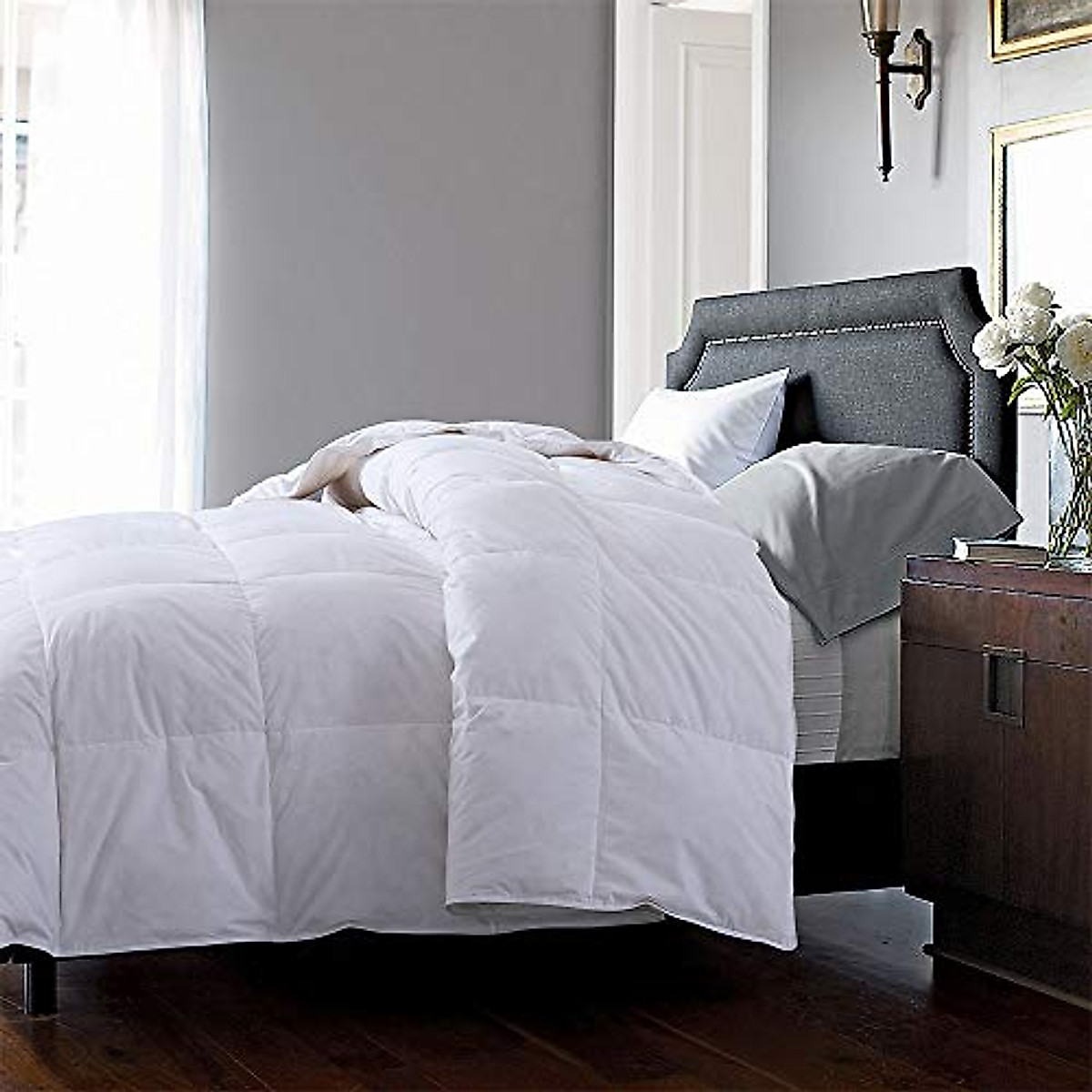WhatsBedding California King Feather Down Comforter, White Lightweight Comforter, Luxurious Hotel Collection Bed Blanket Comforter,100% Cotton Cover Duvet Insert - Cal-King 104x96 Inch