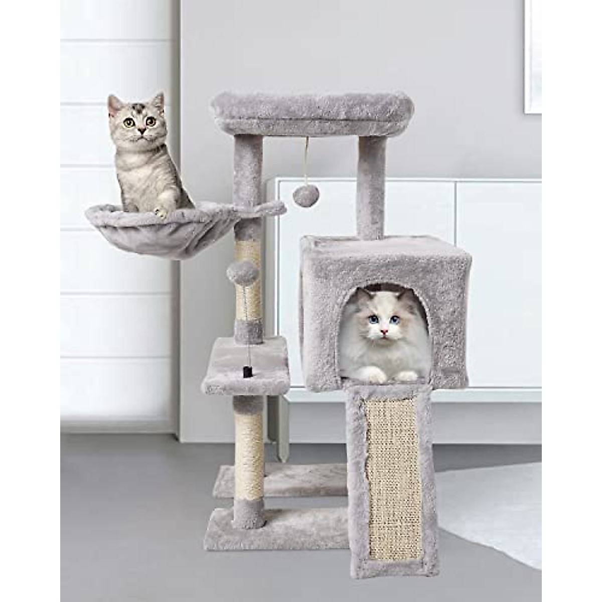 MIAO PAW 10Grey Cute Cat Tree Tower for Indoor Cats - Condo with Sisal Scratching Posts，Jump Platform Cat Furniture Activity Center Play House Bed
