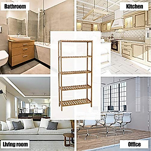 Kinsuite 5-Tier Bamboo Free Standing Storage Rack Shelf Multifunctional Bamboo Shelving Unit Bathroom Kitchen Living Room Holder