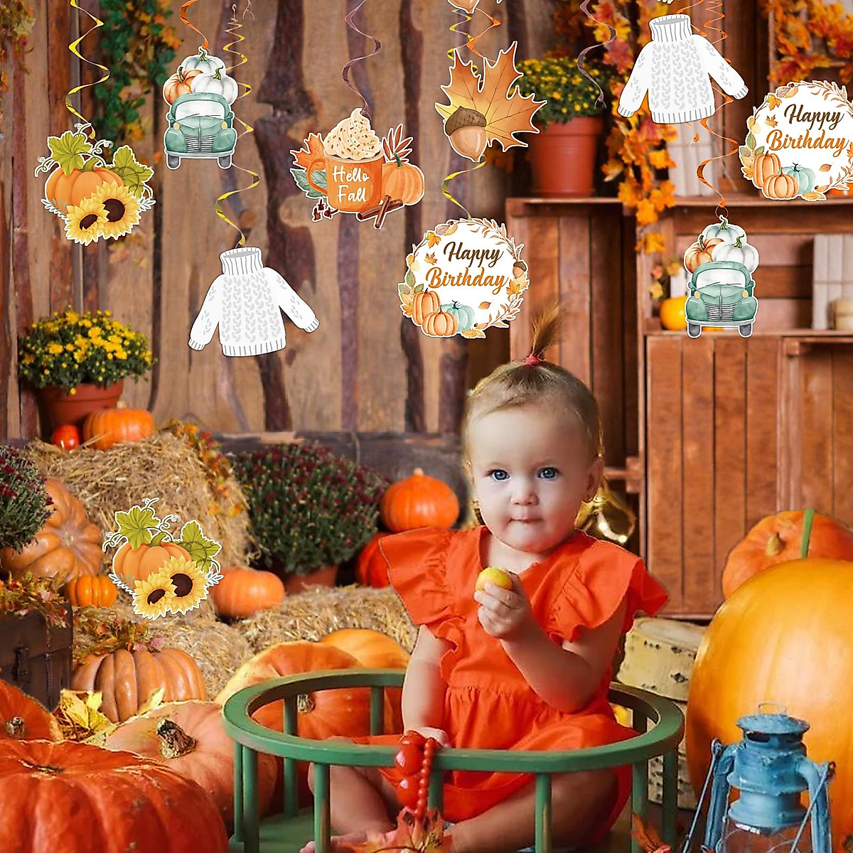 Fall Little Pumpkin Party Decorations, Happy Birthday Pumpkin Banner and Autumn Hello Fall Party Hanging Swirls Decorations, Little Pumpkin Baby Shower Fall Thanksgiving Birthday Party Supplies