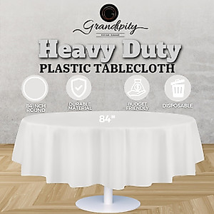 Grandipity Brand Round White Plastic 84" Disposable Tablecloth (12 Pack), Party & Event Decorative Cover