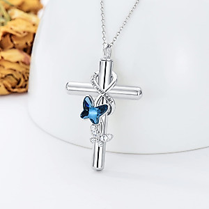 Flpruy Butterfly Urn Necklaces for Ashes 925 Sterling Silver Memorial Pendant Cremation Keepsake Necklace for Ashes for Human Pets Forever in My Heart