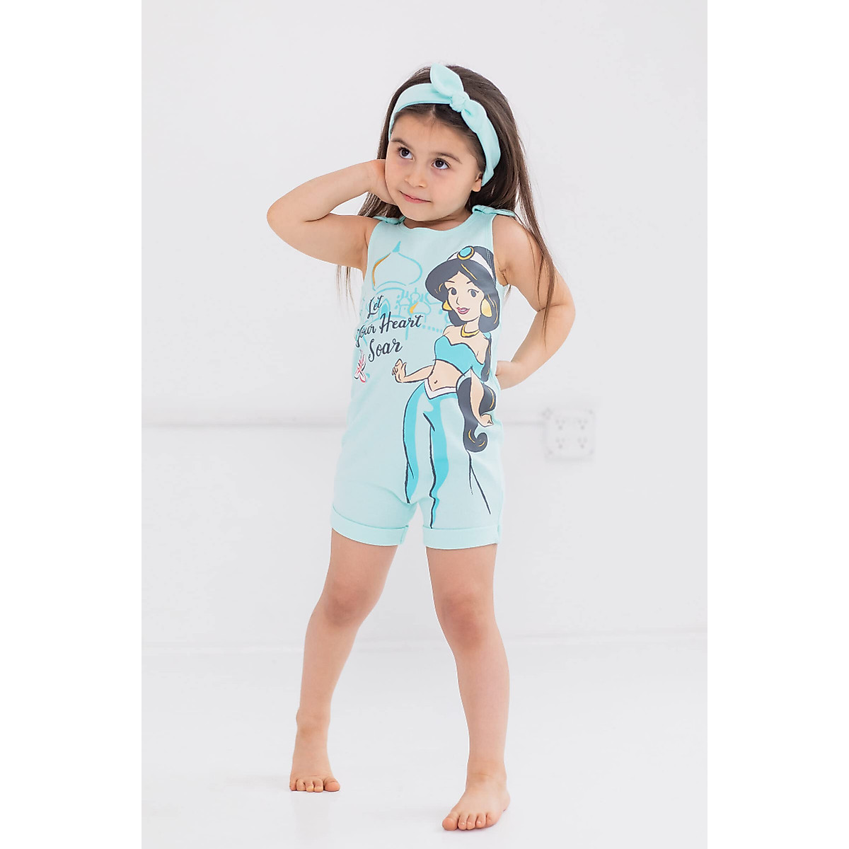 Disney Princess Jasmine Toddler Girls Romper and Headband Bow Set Blue 5T