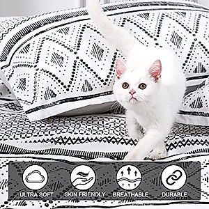 PHF Ultra Soft Boho Duvet Cover King Size, Printed Bedding Set 3 Pieces, Comfy Farmhouse Pattern Duvet Cover Set with 2 Pillow Shams, Zipper Closure and 8 Ties, 104"x90", Black & White