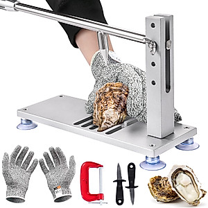 ZeroPone Oyster Clam Opener Machine Adjustable Oyster Shucker Machine Oyster Shucker Tool Set Including Knives, Glove and g-Clip, Seafood Tools for Hotel Family Buffet