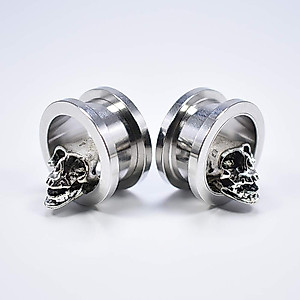 JIAPEIJIA 8-24mm 2Pcs 3D Skull Ear Tunnels and Plugs Ear Stretching Expander Piercing Ear Gauges Stud Earring (61/64''(24mm))