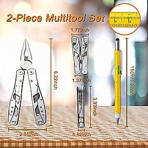 BCHARYA 2 Piece Multitool Set, 6-In-1 Multitool Pen, 14-in-1 Multitool Pliers, Cool Gadgets Stocking Stuffers Gifts for Men, Portable Pocket Tools for Outdoors, Home Improvement