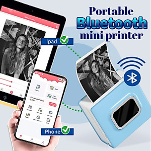 PokeLabel Portable Mini Sticker Printer, M02D Portable Wireless Printer with 1 Roll Paper, Compatible with iOS Android, Pocket Printer for Small Business, Bullet Journal, Work Plans, Memos