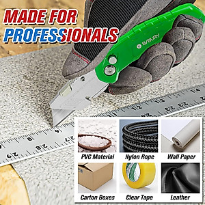 BIBURY Utility Knife 2-Pack, Heavy Duty Folding Box Cutter with Extra 10pcs Replacement SK5 Blades, Pocket Carpet Knife with Quick Change & Safety Lock, Belt Clip