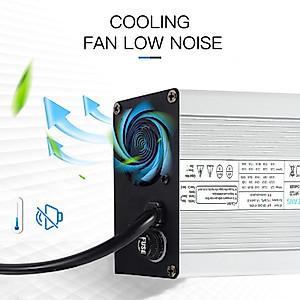 43.8V 2.5A Charger 36V LiFePO4 Battery Smart Charger 12S Aluminum Shell with Fan Battery Pack Charger Input 100VAC-240VAC with Alligator Clips