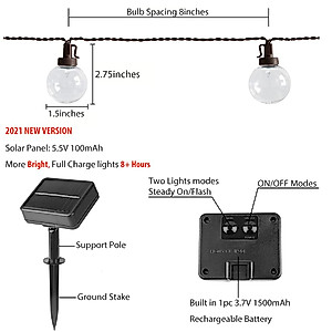 ZHONGXIN Solar String Lights Outdoor Globe, 38.6FT G40 Solar Patio String Lights Waterproof with 50 Warm White LED Plastic Bulbs, Great for Home Garden Backyard Gazebo Christmas Wedding Party Décor
