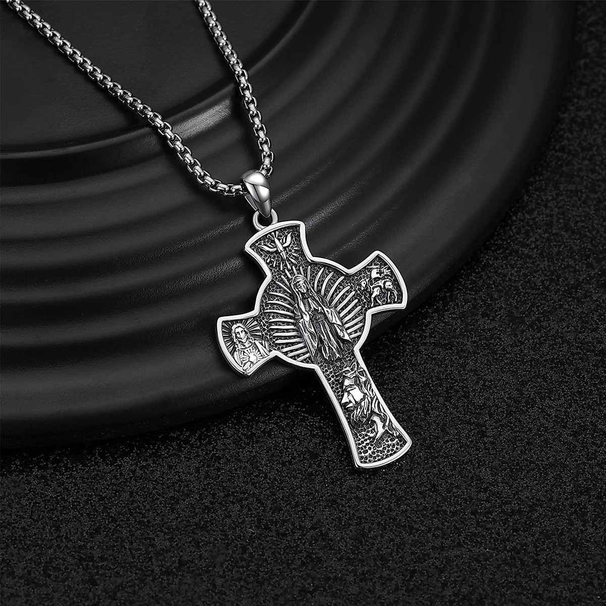 Jesus Cross Necklace for Men 925 Sterling Silver Crucifix Necklace Women with Chain Baptism Christian Jewelry Gifts