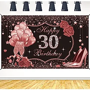 Ufocusmi 30th Birthday Decorations for Women, Rose Gold Happy 30th Birthday Backdrop Banner, Cheers to 30 Years Party Supplies for Her, Dirty 30 Birthday Photography Background 6x3.6 ft