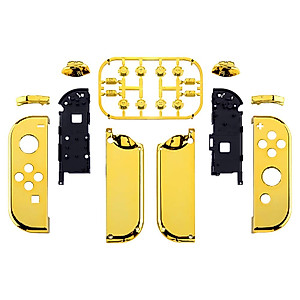 eXtremeRate DIY Replacement Shell Buttons for Nintendo Switch & Switch OLED, Chrome Gold Custom Housing Case with Full Set Button for Joycon Handheld Controller - Console Shell NOT Included