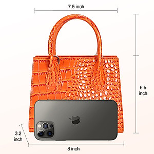 FRANSHION handbags for women，mini purses for women，cute small purse,small crossbody bags for women trendy（Orange crocodile print）