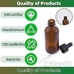 Keadic 24 Pack 1 Oz 2 Oz 4 Oz Glass Dropper Bottles Assortment Set with Tapered Eye Dropper & Black Cap Amber Round Boston Tincture Bottles for Massage Essential Oils Perfumes Liquids