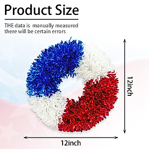 ABTOLS Patriotic Wreath for Front Door, Artificial Tinsel Patriotic Star Wreaths Memorial Day Party Crafts Ornament Garland Red Blue Sliver Wreaths for Labor Day Kitchen Home Indoor Window Wall,12in