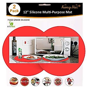 Silicone Microwave Mat 12 Inch, Non Stick Turntable Safe Baking Mat for Kitchen, BPA Free Multi-Purpose Heat Resistant Oven Mat 2 Pack (Red)